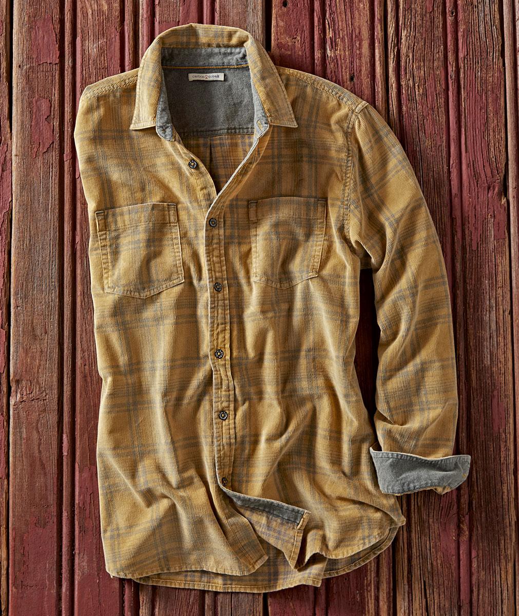 Men's Long-Sleeve Goldenrod Cord Shirt in 100% Cotton | Carbon2Cobalt