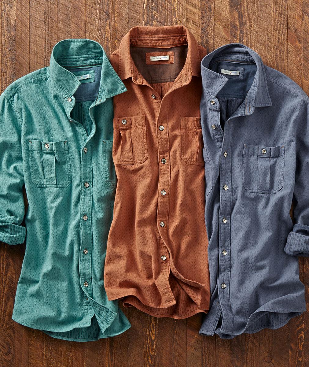 Men's Long-Sleeve Cascade Shirt in 100% Cotton | Carbon2Cobalt