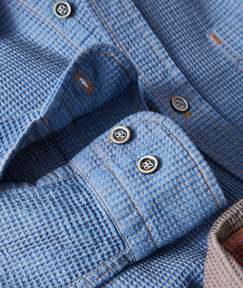 Men's Long-Sleeve Micro Waffle Solid Button Down Shirt | Carbon2Cobalt