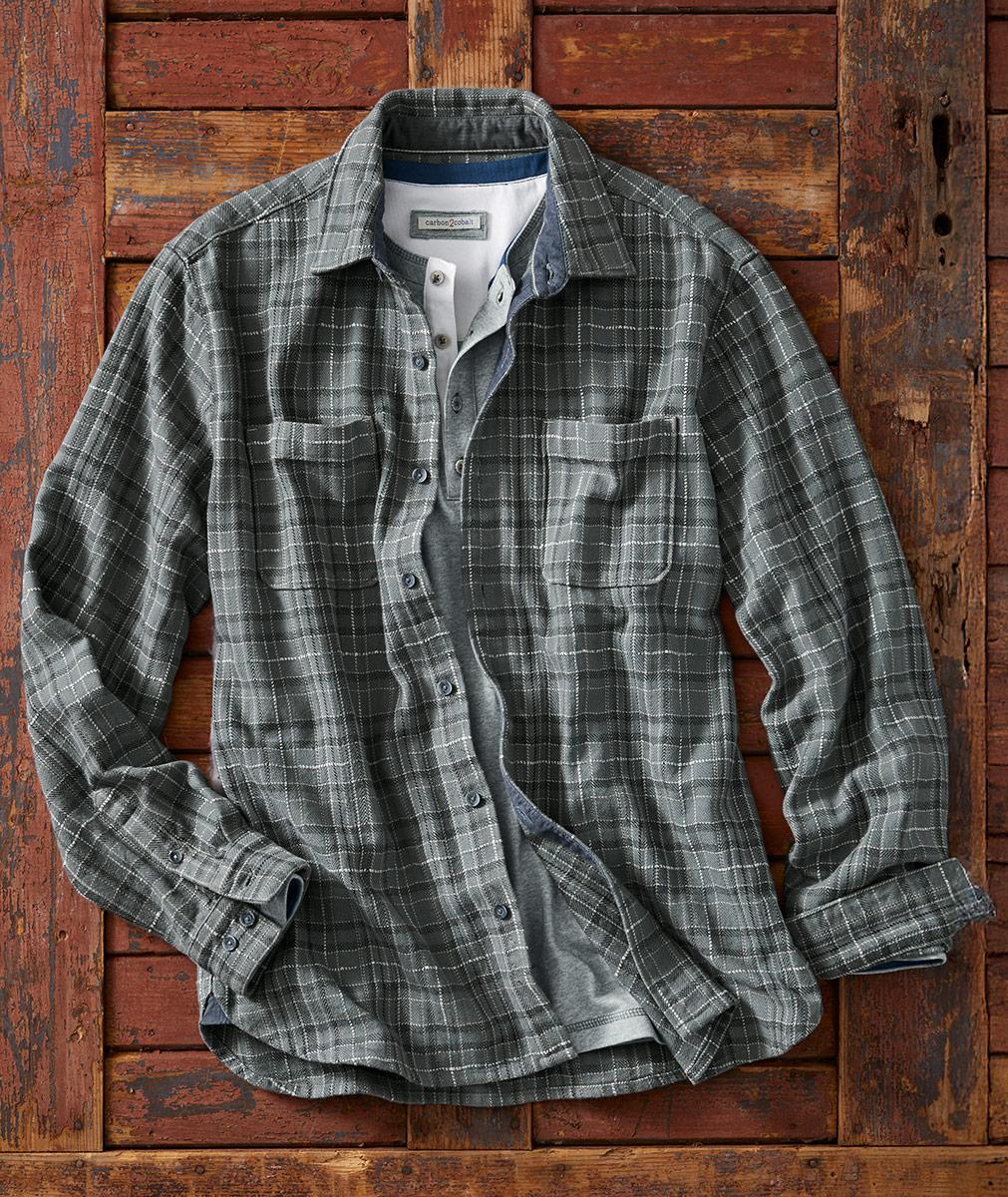 Men’s Long-Sleeve Eclipse Dobby Plaid Shirt | Carbon2Cobalt