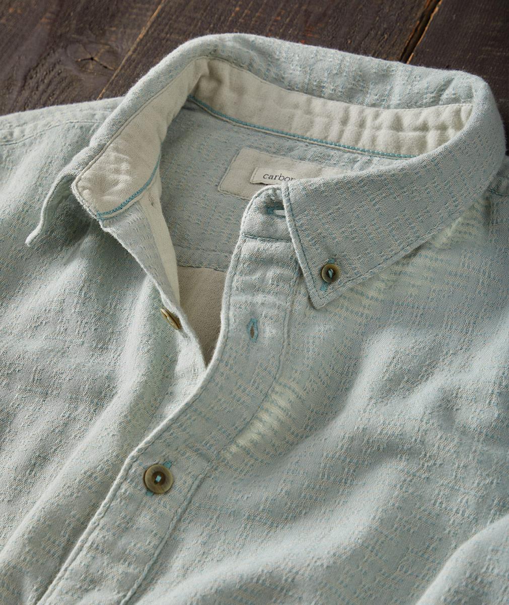 Men's Short Sleeve Subtle Double Cloth Shirt | Carbon2Cobalt